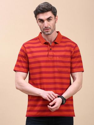 Buy Classic Polo Men Rust Stripes Regular Fit Cotton Blend Polo T-Shirt ...