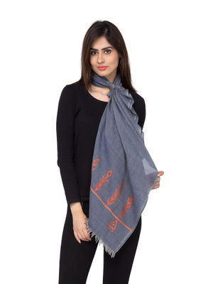 Buy Shingora Grey Wool Blend Woven Design Fringed Women Stole Online