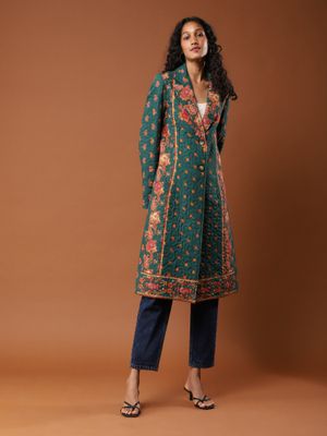 Buy Aarke Ritu Kumar Green Floral Print Coat Online