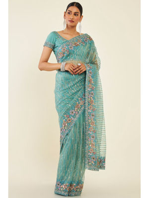 SOCH Embellished Sarees : Buy Soch Women Teal Net Embellished Sequined ...