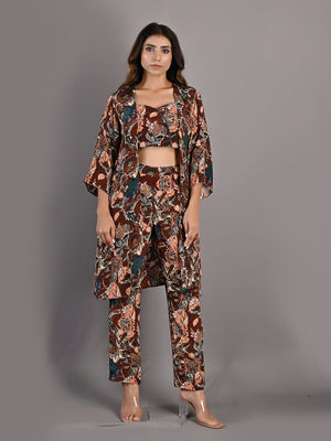 Buy Bohame Elestren Multi & Maroon Co-Ord (Set of 3) Online