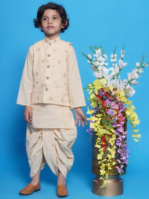 Buy Little Bansi Boys Ambi Embroidery Nehru Jacket with Kurta & Dhoti ...