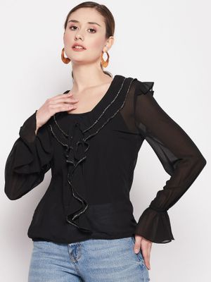 Buy CAMLA Black Embellished Square Neck Top Black Online