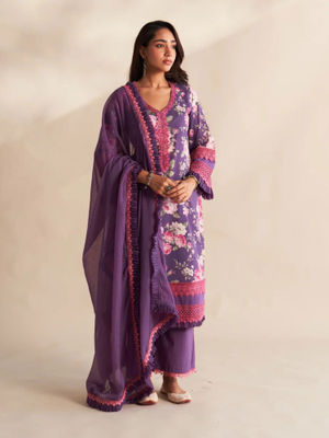 Buy Roze Purple Raisha Lace Work Dupatta Online