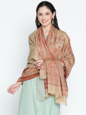 Buy Shingora Anya Dark Beige Pure Wool Jacquard Shawl (M) Online