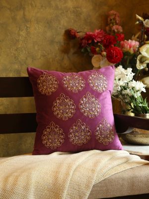 Buy Amoli Concepts Violet Embellished Velvet Cushion Cover with Flower ...