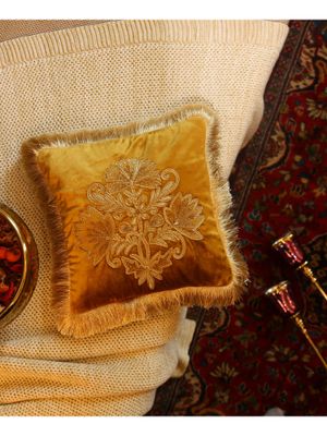 Buy Amoli Concepts Mogul Design Mustard Velvet Cushion Cover with ...