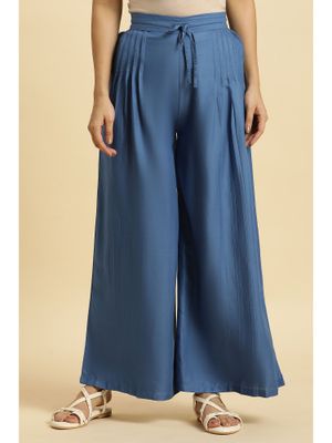 Buy W Blue Solid/plain Parallel Pant Online