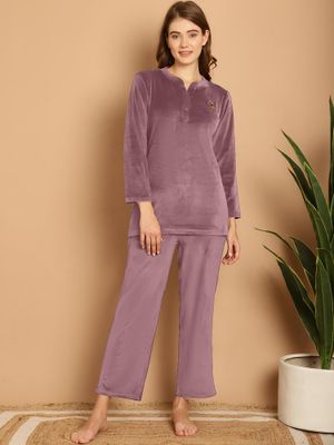 Buy Aerowarm Mauve Winter Velvet Night Suits (Set of 2) (M) Online