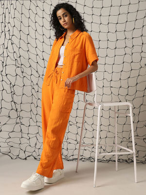 Buy Hubberholme Orange Solid Shirt and Pant (Set of 2) (S) Online
