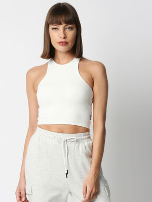 Disrupt Crop Tops : Buy Disrupt Women White Racer Back Helter Neck Slim ...