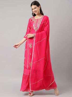 Divena Sharara Set : Buy Divena Pink Russian Silk Hand Embroidery Kurta ...