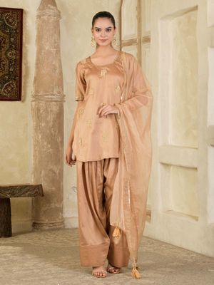 Buy Maive Beige Hand Embroidered Farsi Salwar with Kurti and Dupatta ...