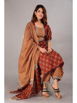 Biba Unstitched : Buy Biba Red Cotton Unstitched Suit (Set of 3) Online ...