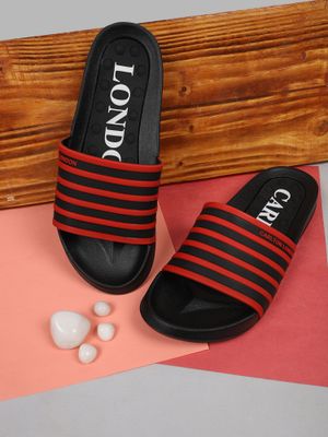 Buy Carlton London Striped Black & Red Sliders Online