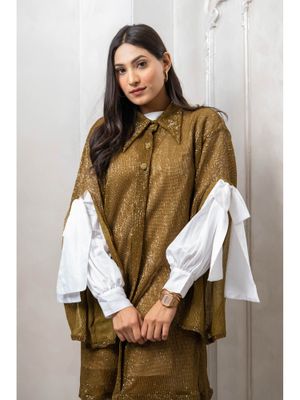 Buy Label Swish Olive Sequins Cape Dress (Set of 2) Online