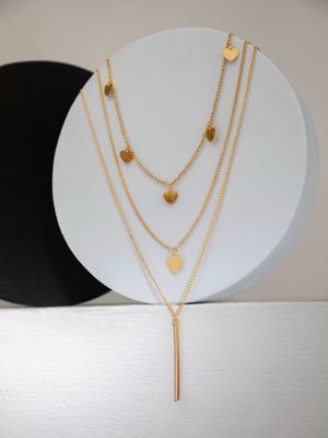 Buy PRITA Layered Heart Bar Drop Gold Plated Necklace Online