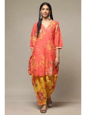 Buy Biba Women Coral Printed Cotton Salwar Suit (Set of 2) Online
