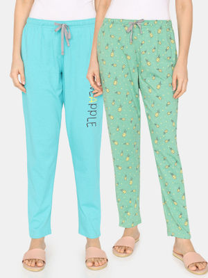 Buy Zivame Rosaline Joy Sticks Knit Cotton Pyjama - Green Blue (Pack of ...