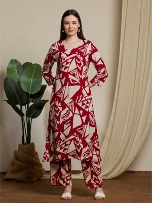 Buy FASHOR Printed Straight Fit Co-Ord Set - Red (M) Online