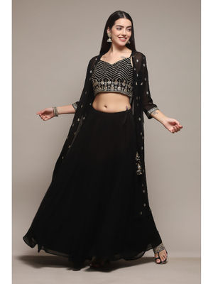 Buy Biba Women Cotton Blend Solid Embroidered Top and Lehengas with ...