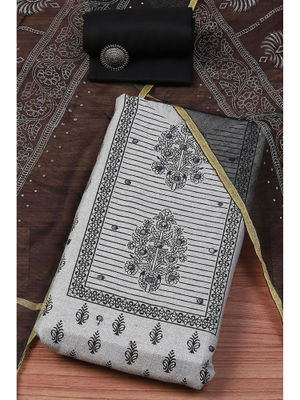 Buy Biba Women Printed Unstitched Suit - Black (Set of 3) Online