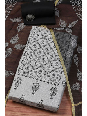 Buy Biba Women Printed Unstitched Suit - Black (Set of 3) Online