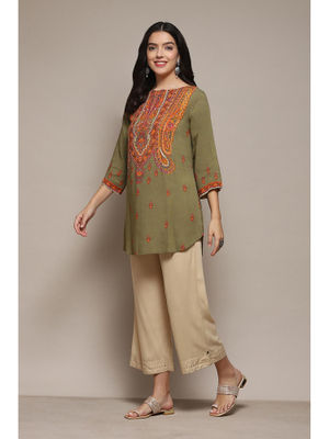 Buy Biba Women Rayon Solid Pants - Beige Online