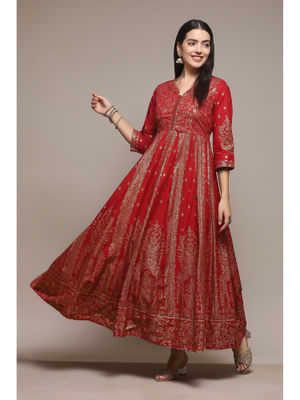 Buy Biba Women Cotton Blend Printed Ethnic Dresses - Red Online