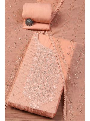 Buy Biba Women Printed Unstitched Suit - Peach (Set of 3) Online