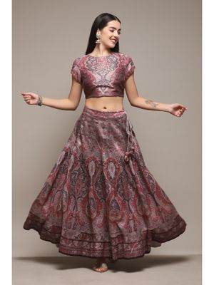 Buy Biba Women Cotton Blend Printed Top and Lehengas - Brown (Set of 2 ...