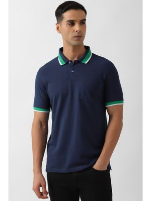 Buy Peter England Men Navy Solid Polo Neck T-Shirt Online