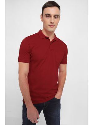Buy Allen Solly Men Red Solid Polo Neck T-Shirt Online