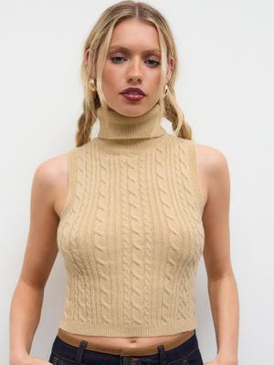 Buy Cider Cable Knit High Neck Solid Crop Top (XS) Online