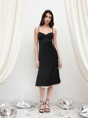 Buy Cider Satin Backless Lace Trim Midi Dress (XS) Online