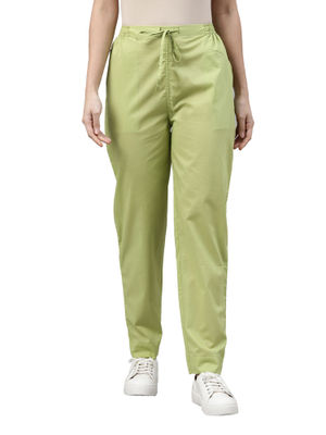 Buy Go Colors Women Solid Light Pista Mid Rise Cotton Pants Online