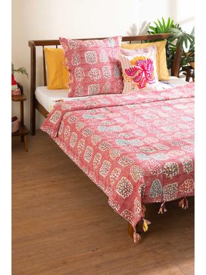 Buy Freedom Tree Palash Cotton Red Mix King Bedcover Online