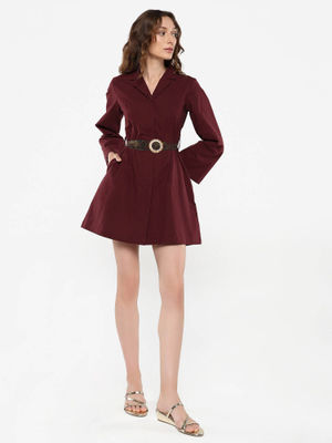 Buy RAREISM Women Alvida Primary Maroon Shawl Lapel Mini A-Line Dress ...