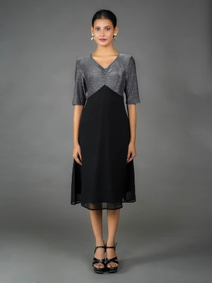 Buy Zink London Women Silver Solid Shimmer A Line Midi Dress (XS) Online