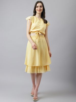Buy Latin Quarters Women Yellow Co-Ord Set with A Line Skirt & Knotted ...