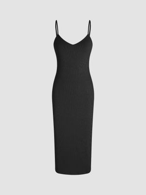 Buy Cider Solid V-Neck Cami Midi Dress Online
