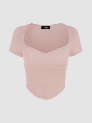 Buy Cider U-Neckline Solid Short Sleeve Tee Online