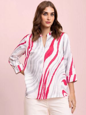 Buy FABLE STREET Satin Animal Print Top - Fuchsia And Grey Online