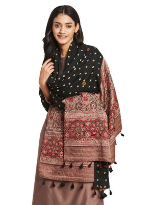 Buy Fabindia Black Wool Blend Bandhani Tie And Dye Shawl Online