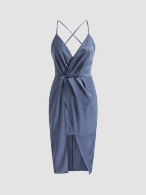 Buy Cider Solid Backless Twist Front Midi Dress Online
