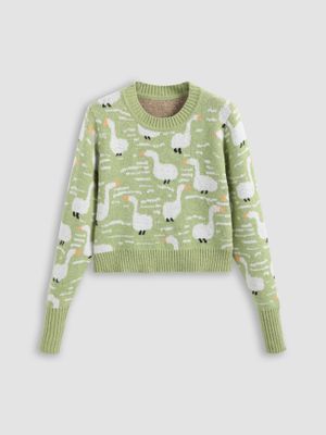 Buy Cider Duck Pattern Round Neckline Crop Sweater Online