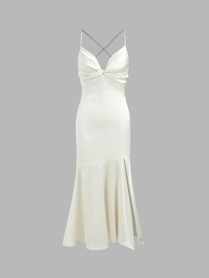 Buy Cider Satin Ruffle Split Midi Dress Online