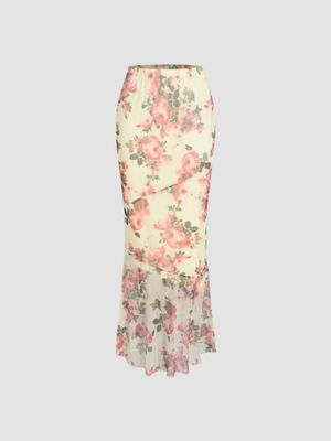 Buy Cider Floral Mesh High Waist Maxi Skirt Online