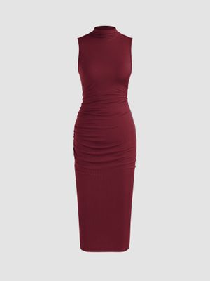 Buy Cider High Neck Ruched Midi Dress Online