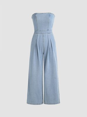 Buy Cider Denim Solid Pocket Tube Jumpsuit Online
